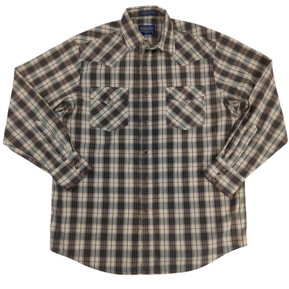 Pendleton | Shirts | Pendleton Frontier Shirt Mens M Plaid Pearl Snap ...